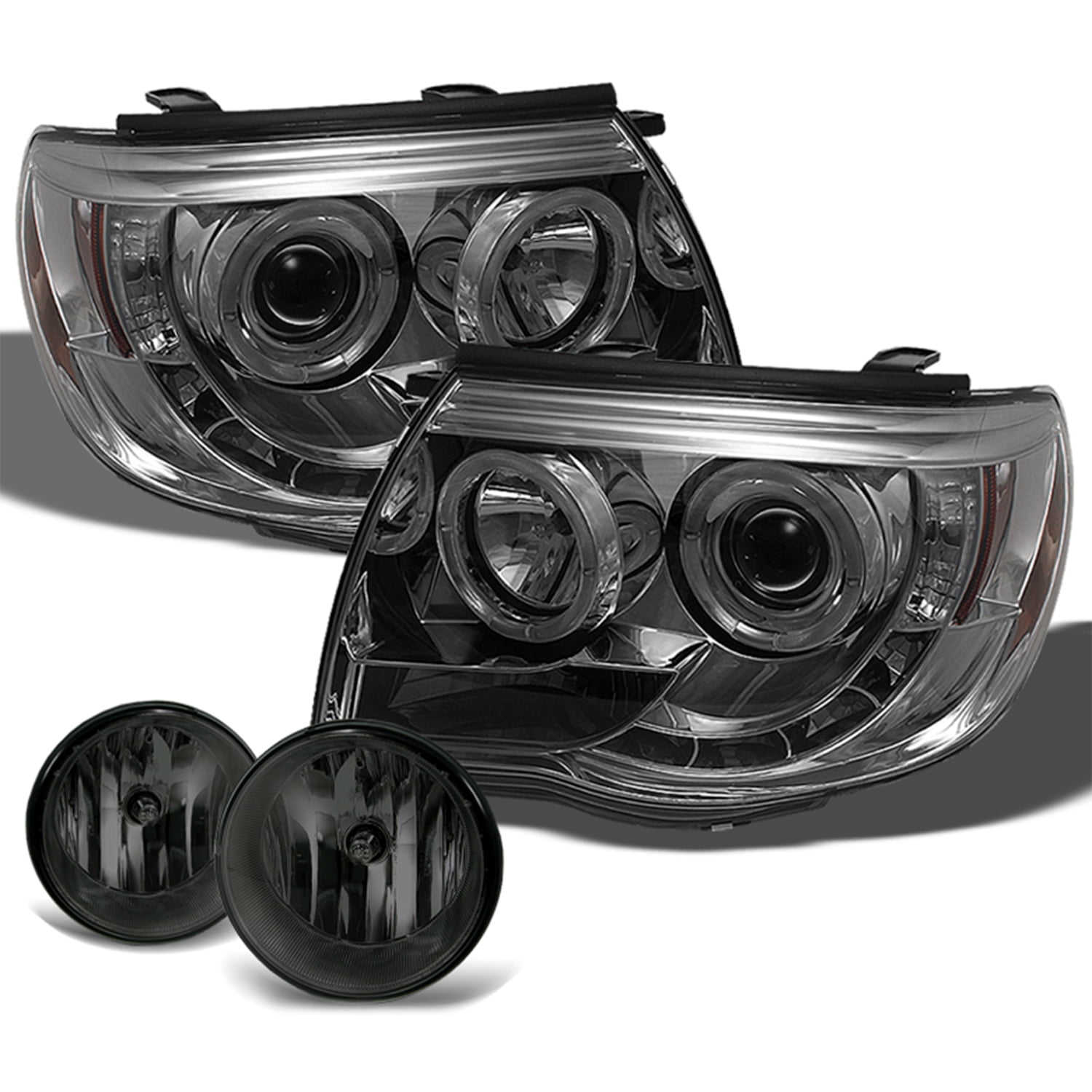 AKKON - For Toyota Tacoma Pickup Smoked Smoke Dual Halo Ring Design ...