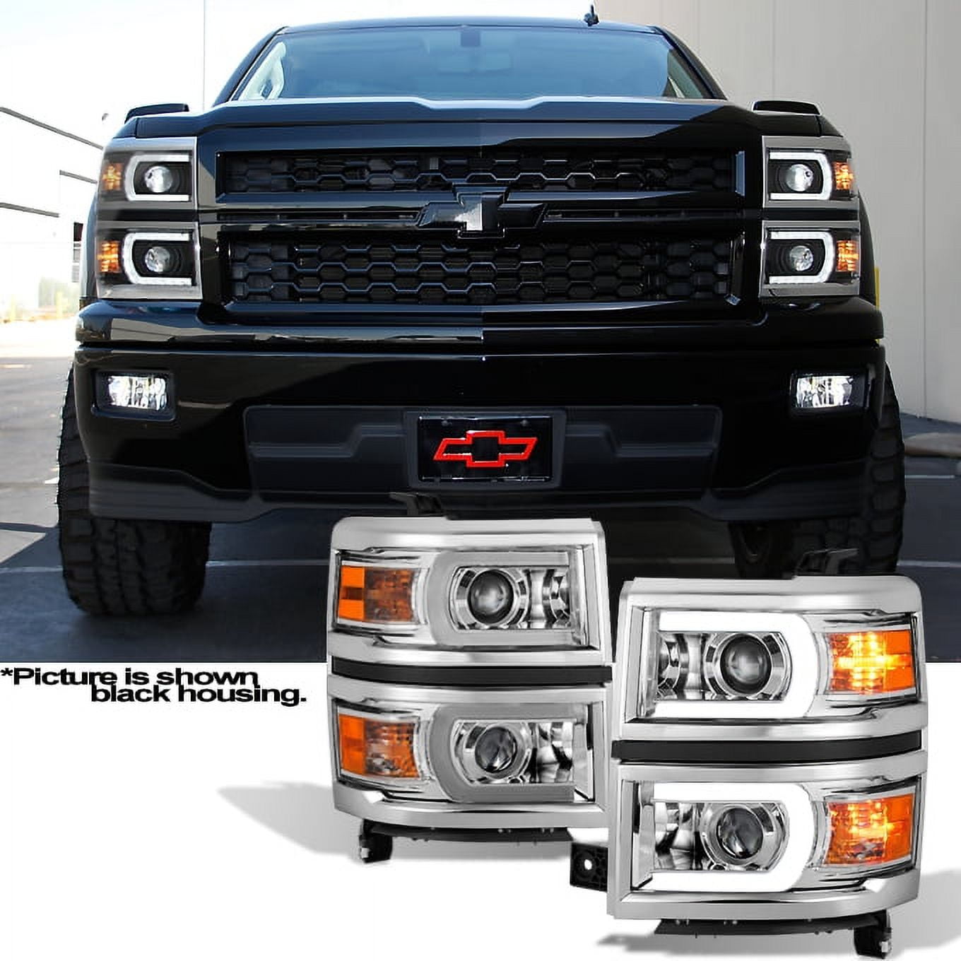 AKKON - LED DRL Projector Headlights Set for 2014-2015 Chevy Silverado ...