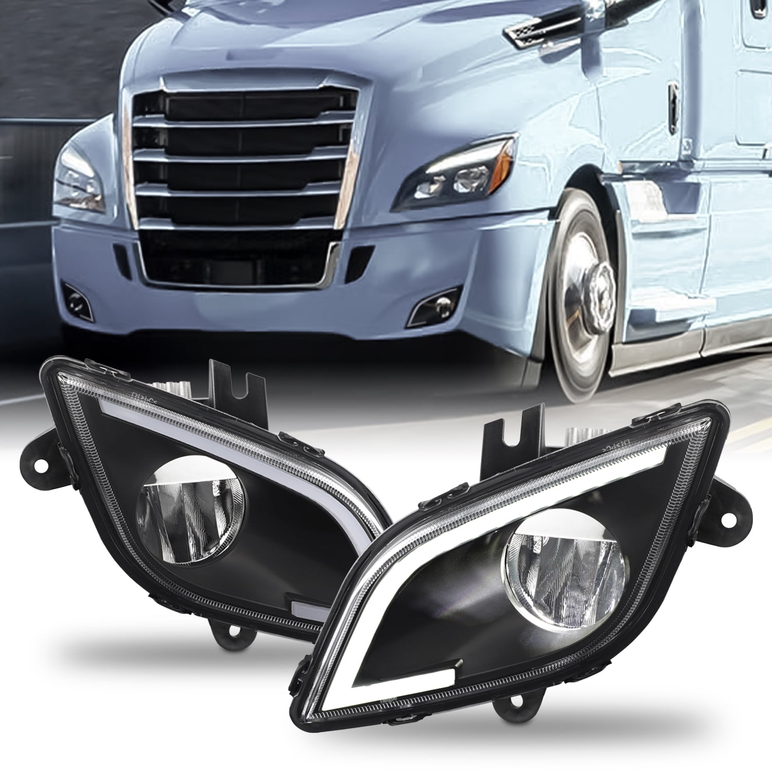 AKKON - LED Fog Light Lamp Black for 2018-2023 Freightliner Cascadia ...