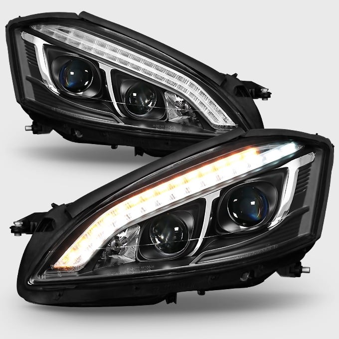 AKKON - [HID Type] For 2007-2009 Benz W221 S-Class Black Bazel LED DRL ...
