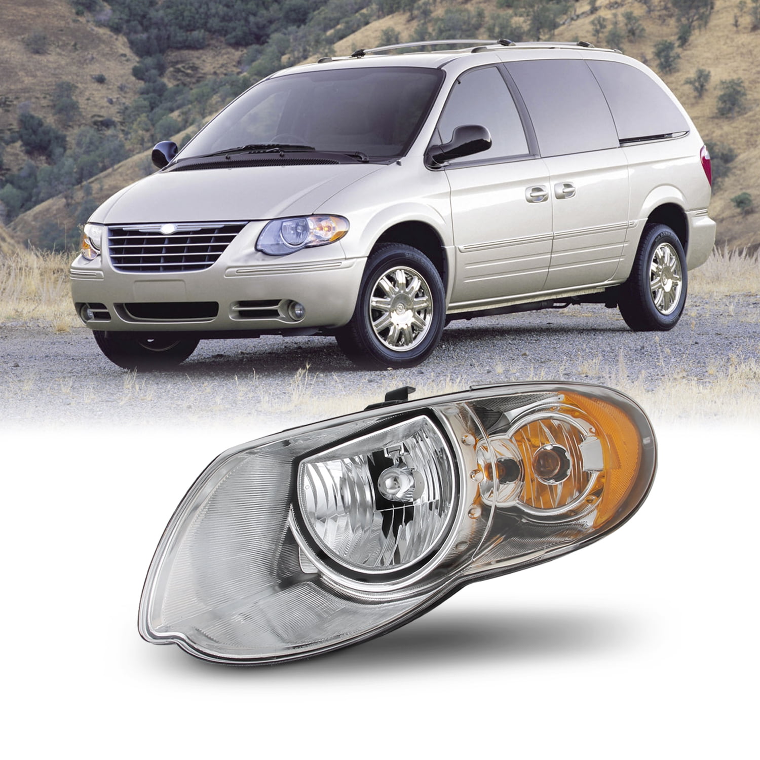AKKON Chrome Headlights for 2005-2007 Chrysler Town & Country - Driver ...