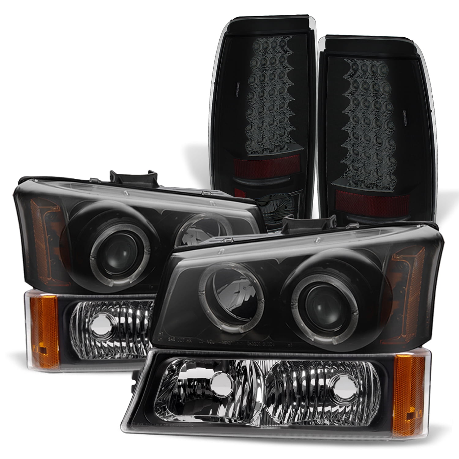 AKKON - [Smoke Lens]For 2003-2006 Chevy Silverado Black Halo Projector ...