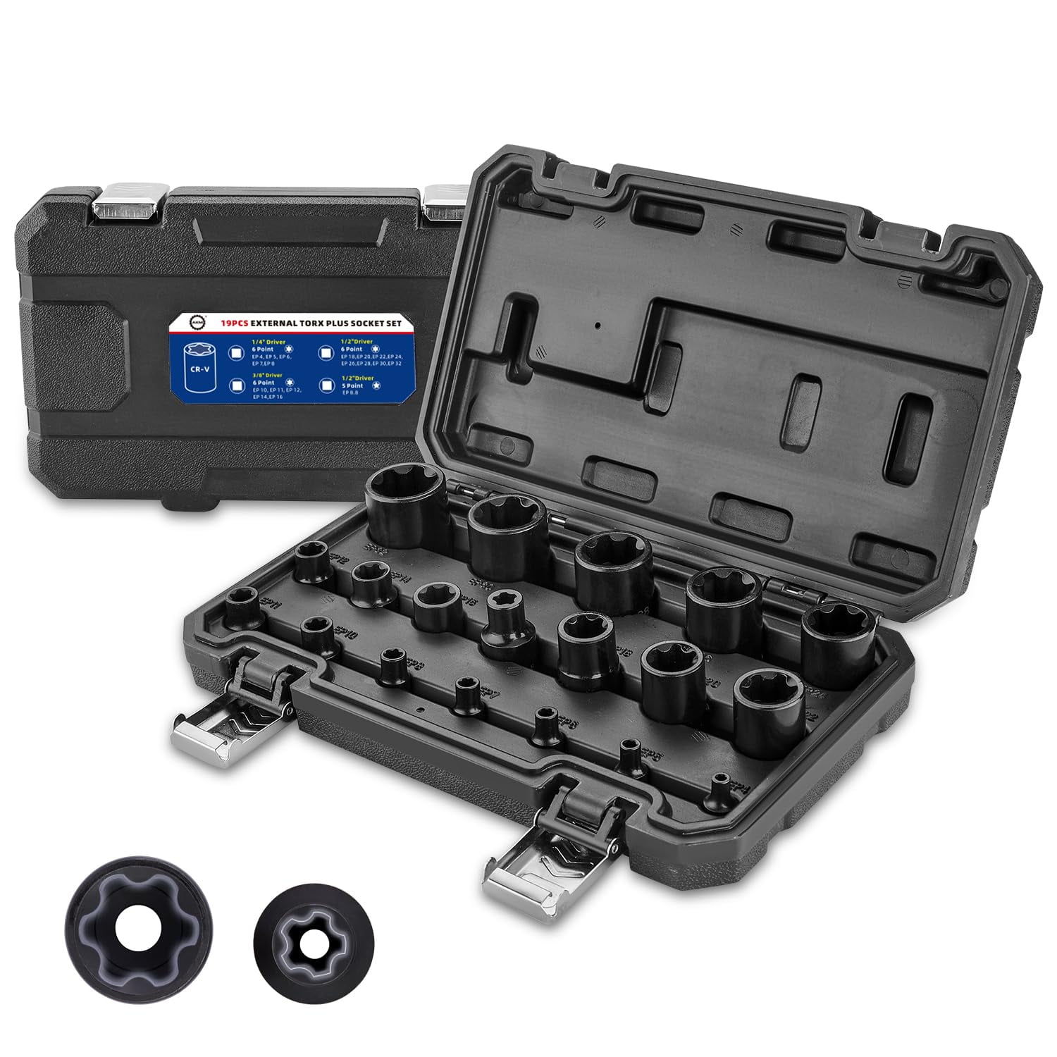 AKM 19PC External Torx Plus Socket Set,6 point E-Torx Star Torque Socket Set,Cr-v steel EP4-32 ...