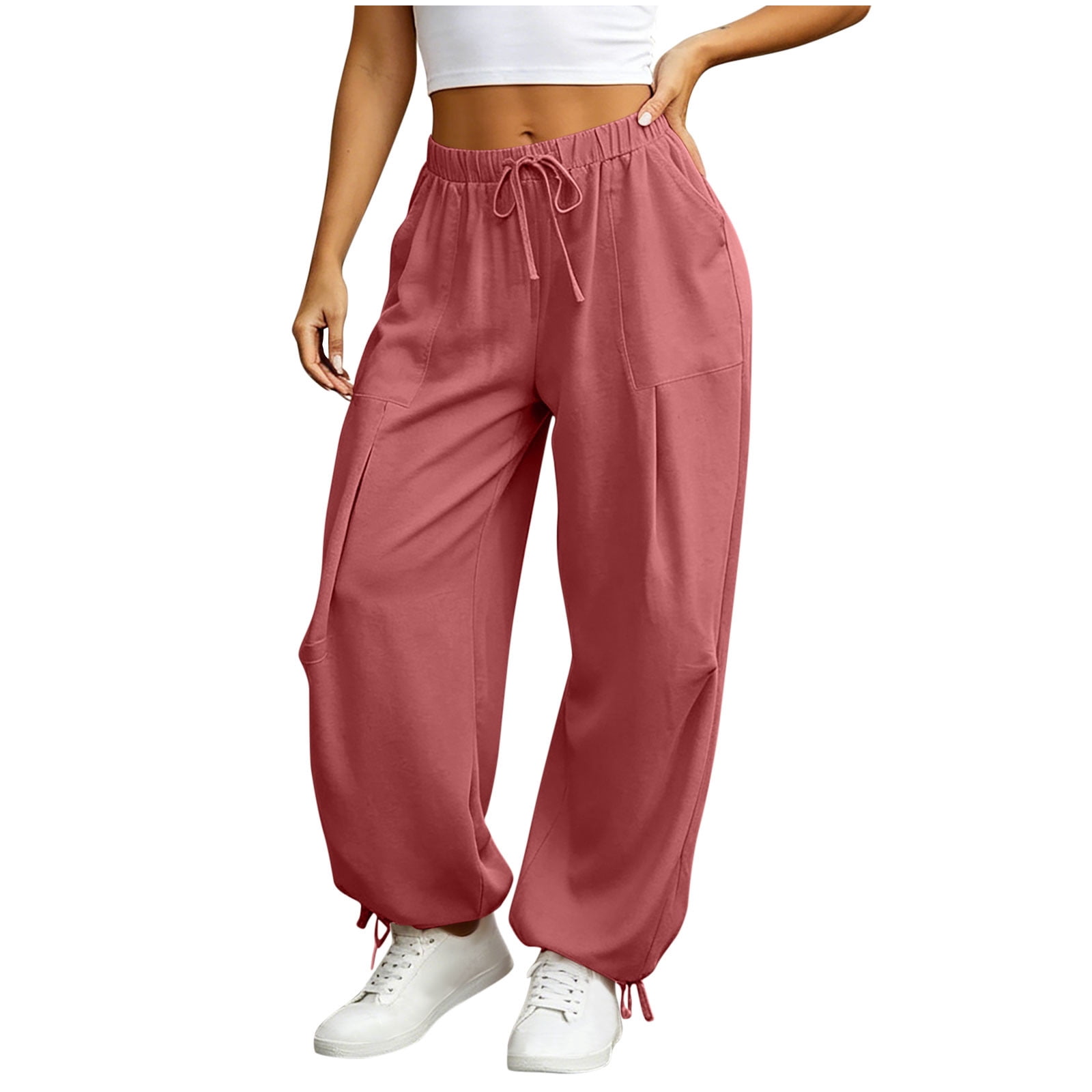 AKOEE Baggy Sweatpants Womens Drawstring Elastic Waist Loose Tie Bottom ...