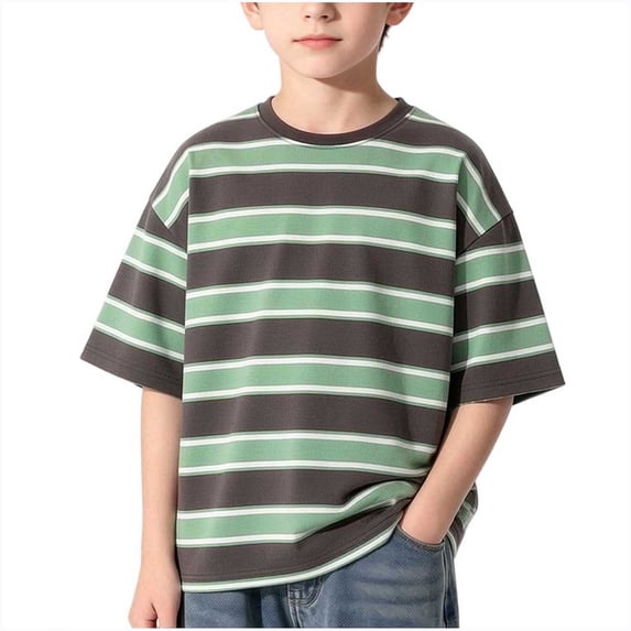 AKOEE Boys' T-Shirts Striped Summer Tops Dropped Short Sleeve Oversized ...