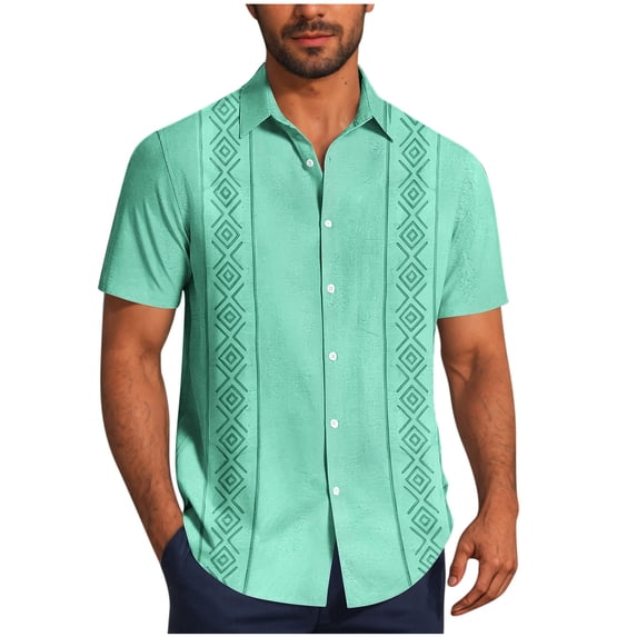 AKOEE Button Down Shirts for Men Short Sleeve, Colorblock Printed Lapel ...
