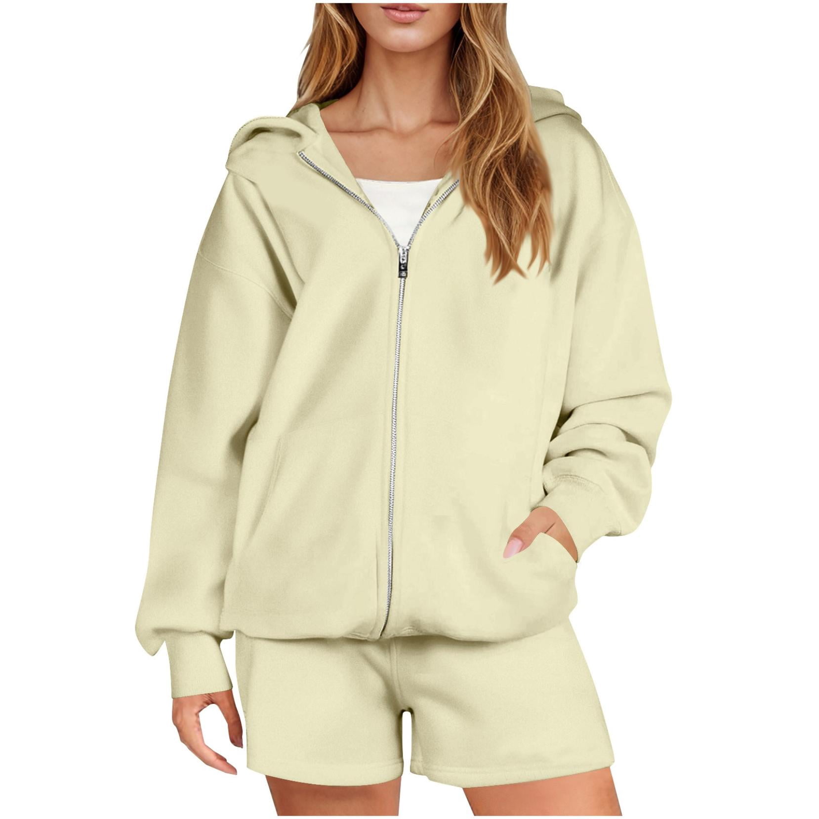 AKOEE Cotton 2 Piece Sweatsuits Short Sets Womens Full Zip Hoodie ...