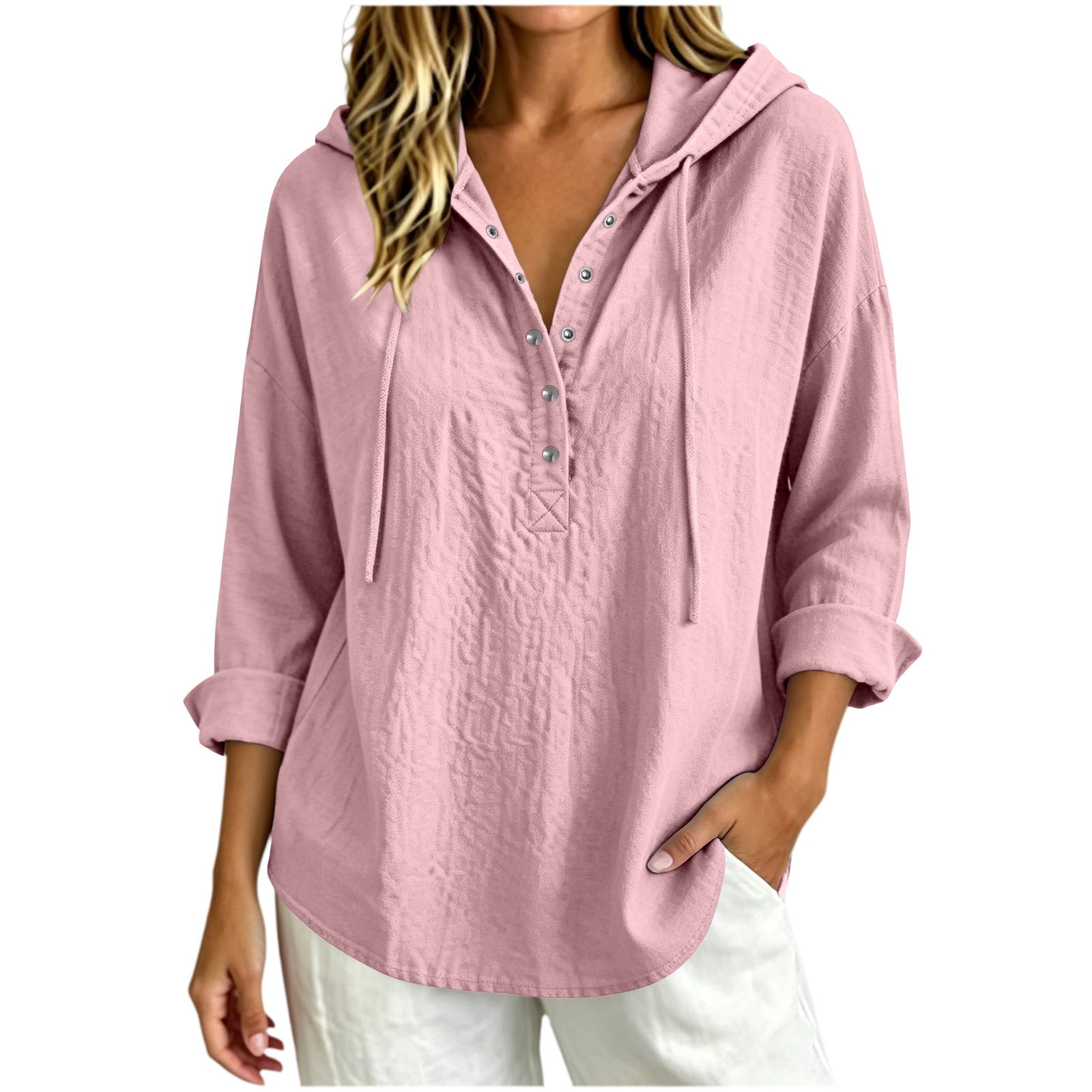 AKOEE Cotton Linen Hoodies Women Long Sleeve Tops Lightweight ...