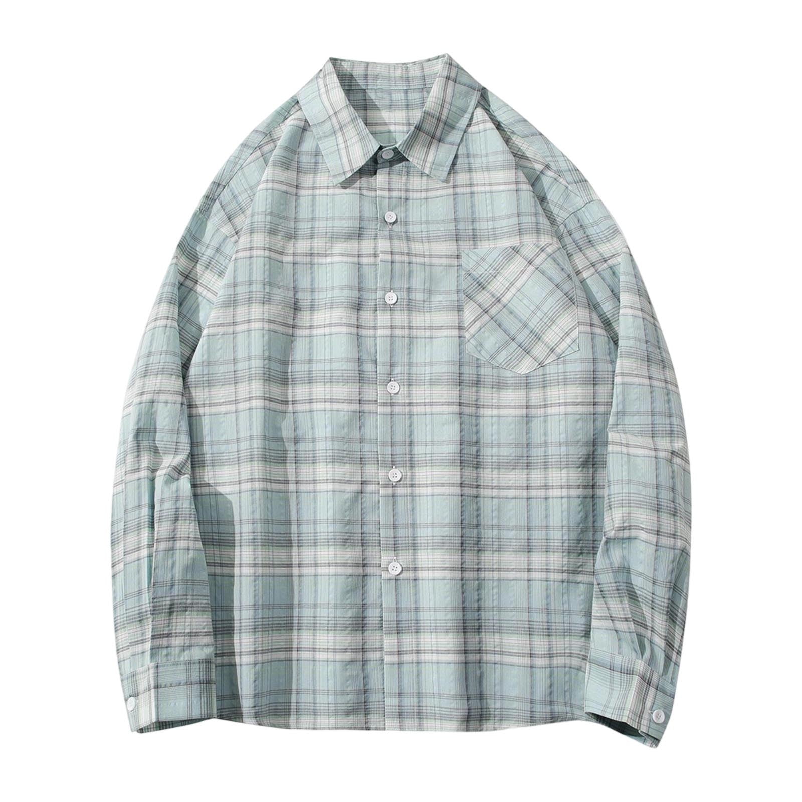 AKOEE Cotton Plaid Shirts Mens Long Sleeve Button Down Flannel Shirt ...