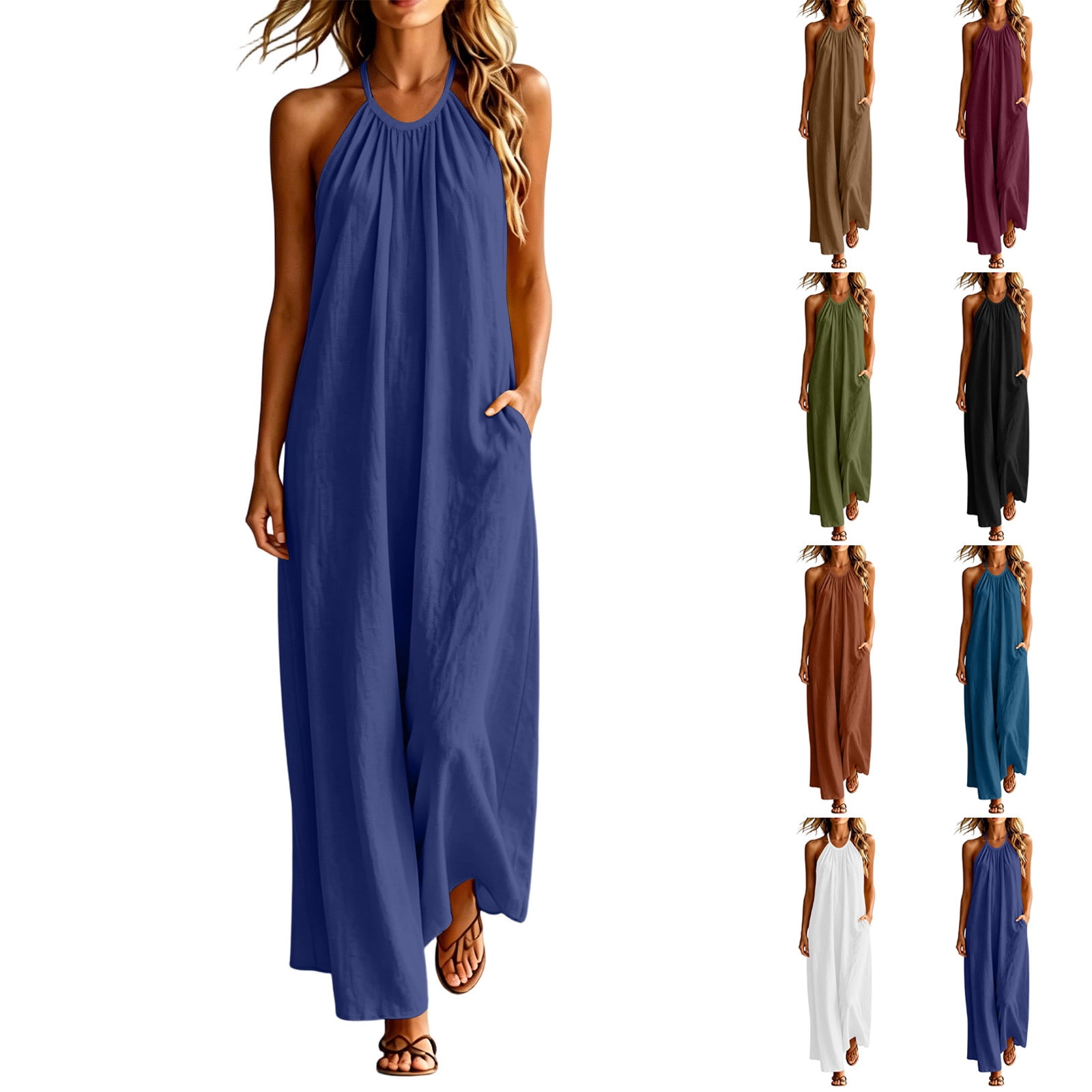 AKOEE Halter Dress for Women Summer Trendy Beach Vacation Maxi Dress ...