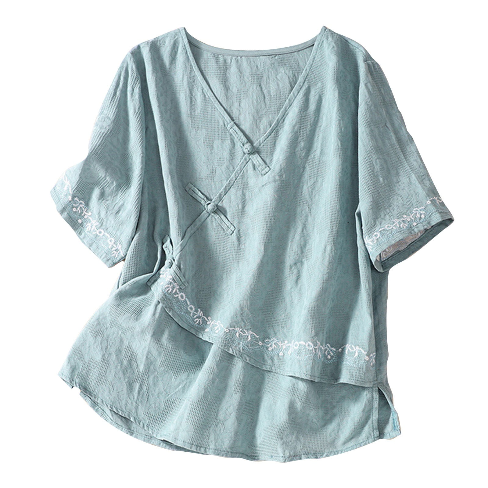 AKOEE Linen Summer Tops for Women 2025 New Floral Embroidery Chinese ...