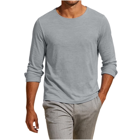 AKOEE Linen T-Shirts for Men Soft Cotton Casual Long Sleeve Tops ...