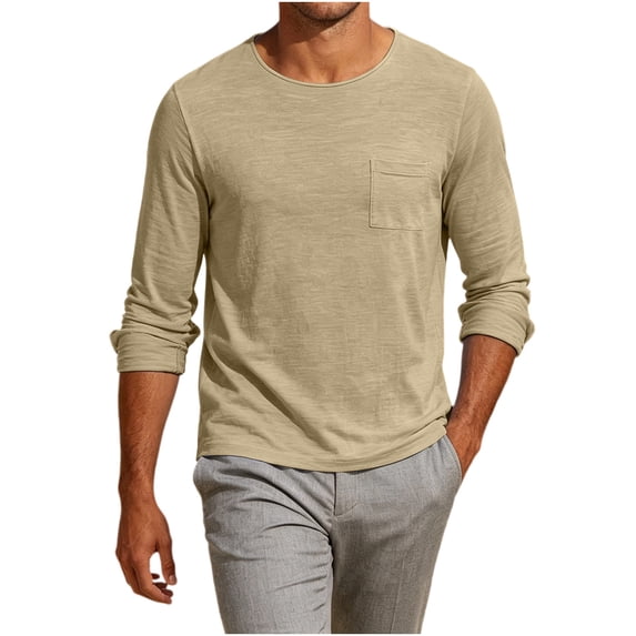 AKOEE Linen T-Shirts for Men Soft Cotton Casual Long Sleeve Tops ...