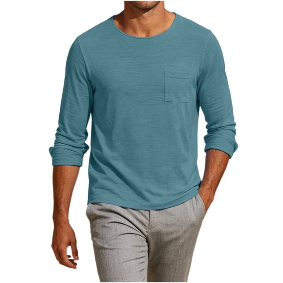 AKOEE Linen T-Shirts for Men Soft Cotton Casual Long Sleeve Tops ...