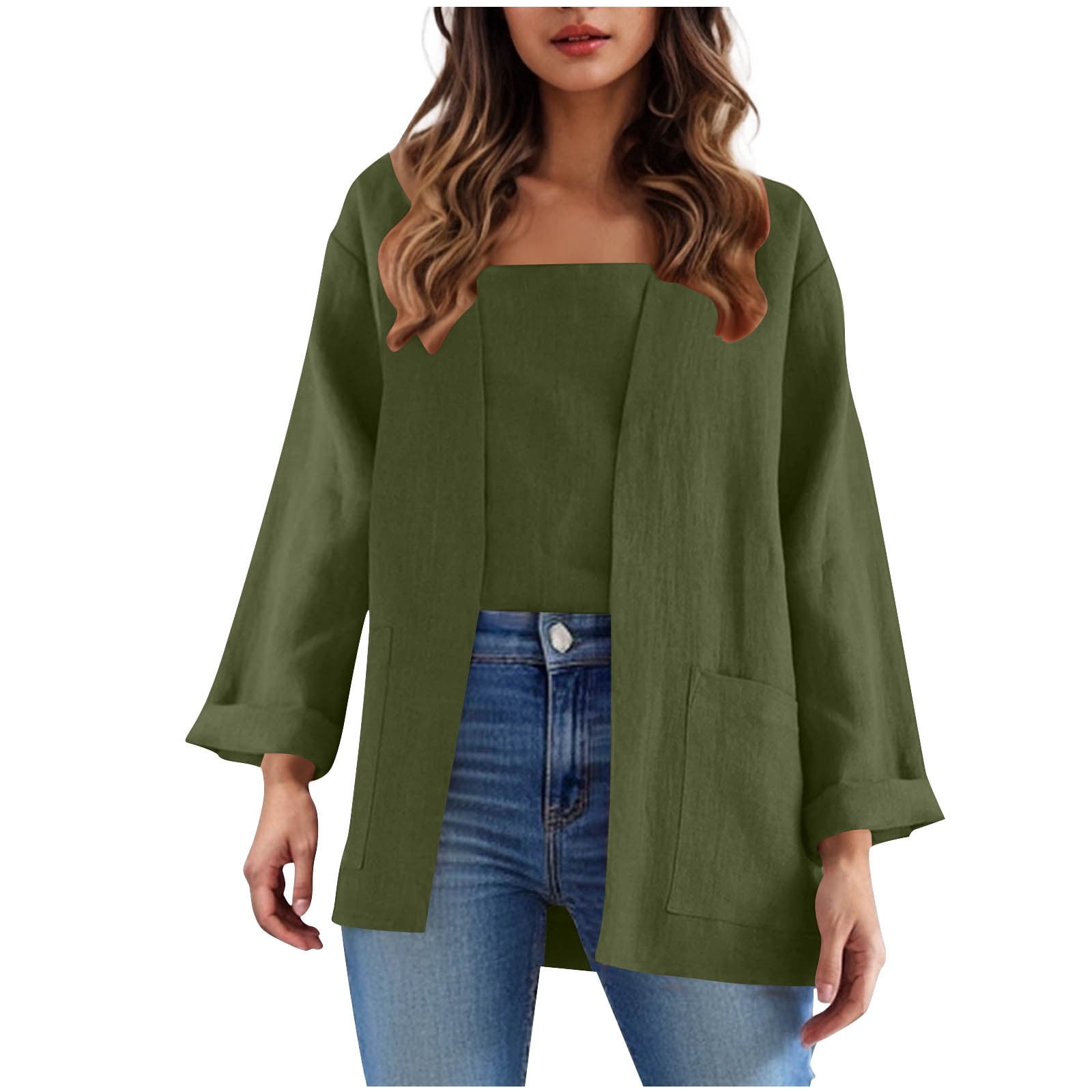 AKOEE Long Sleeve Linen Cardigans for Women Lightweight Casual Solid ...