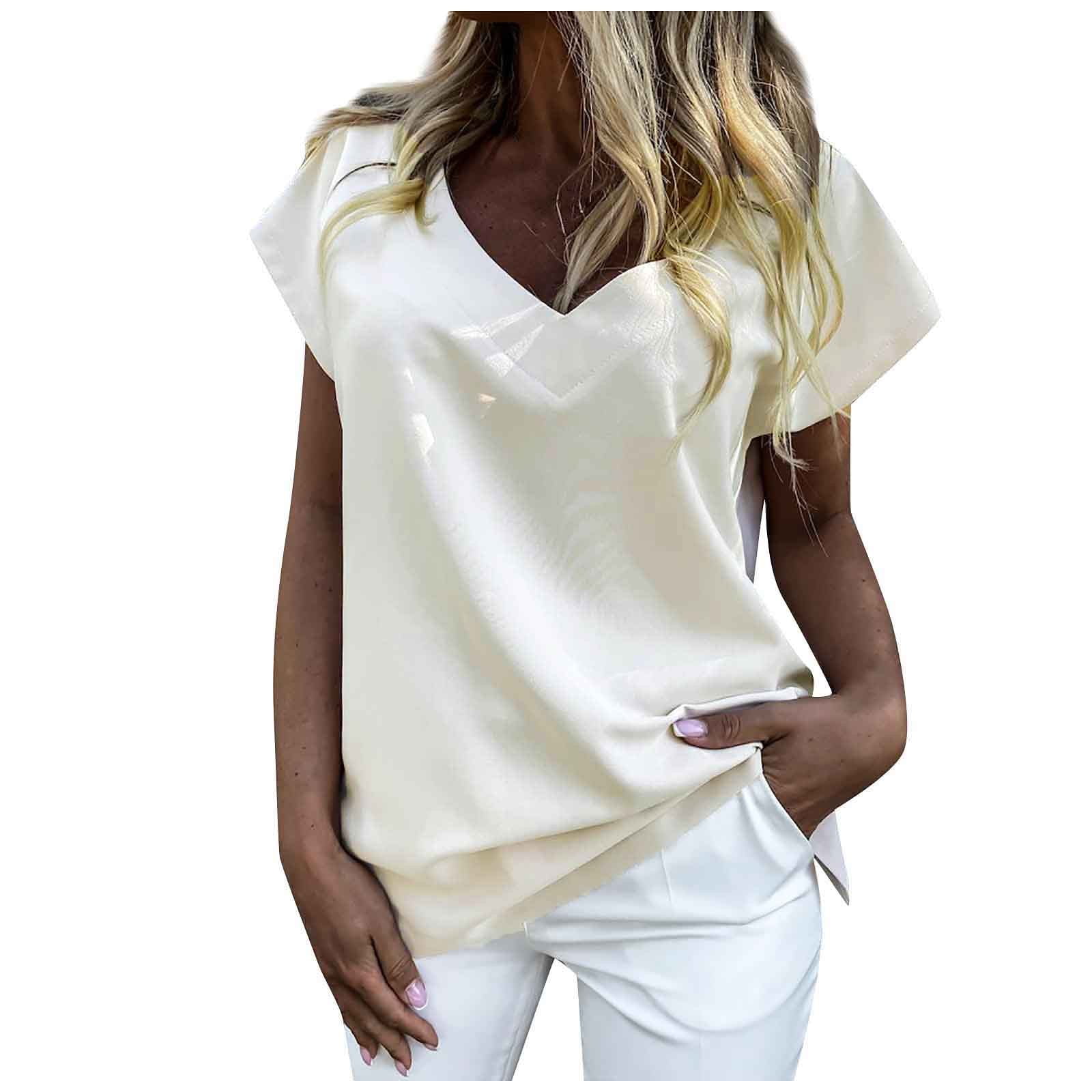 AKOEE Rayon Tops Womens V Neck Summer Blouses Short Sleeve Elegant ...