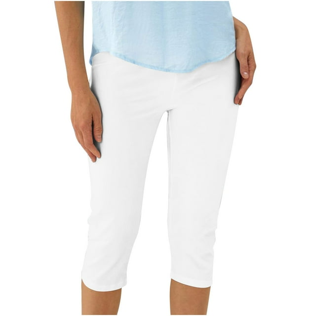 AKOEE Spandex Capri Leggings High Waist Stretch Pull On Workout Yoga Pants Knee Length Womens ...