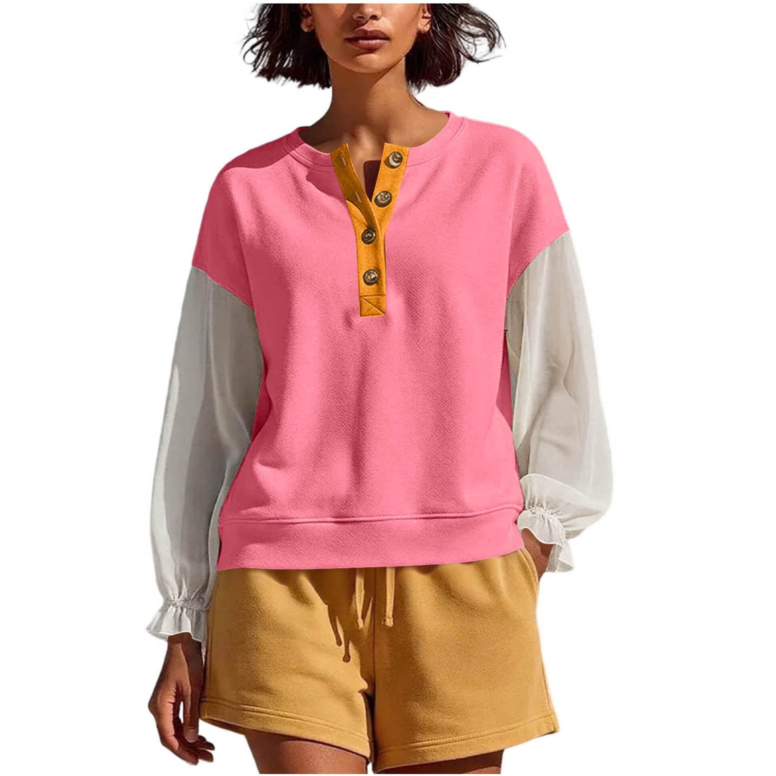 AKOEE Trendy Sweatshirts for Women Mesh Patchwork Drop Shoulder Long ...