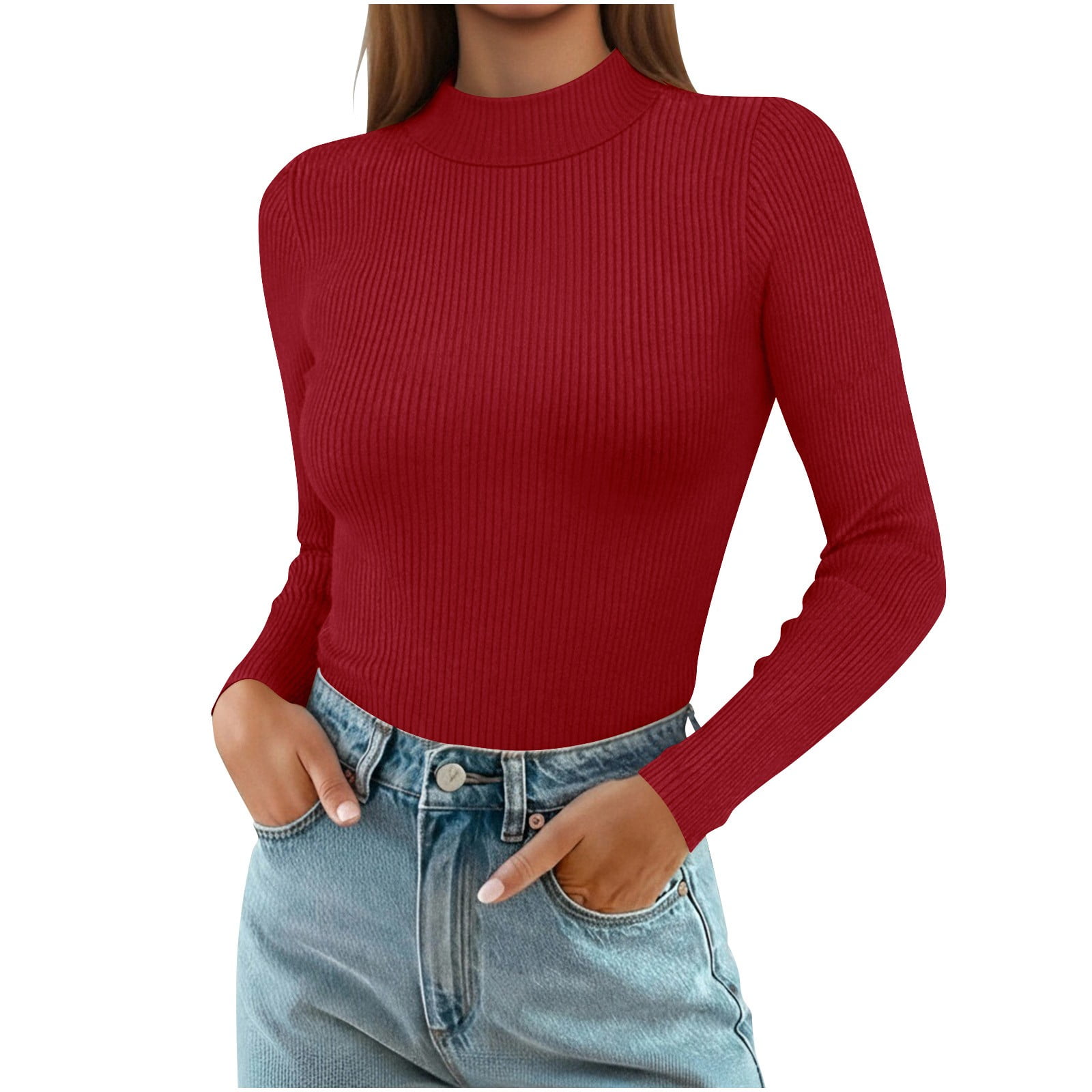 AKOEE Turtle Neck Pullover Womens Knitted Base Sweaters Slim Fitted ...