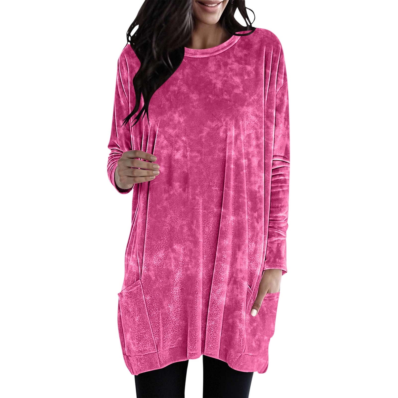 AKOEE Velvet Long Tops for Women with Pockets Crew Neck Tunic Tops to ...