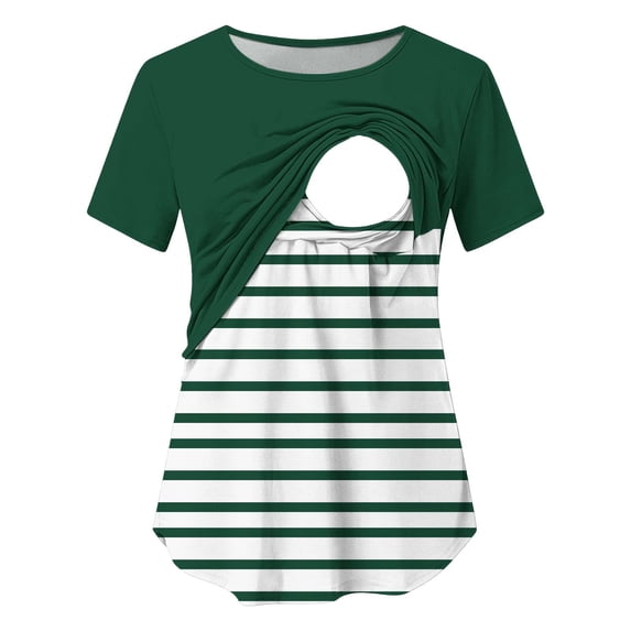 AKOEE Women's Maternity Tops Colorblock Soft Double Layer Breastfeeding ...