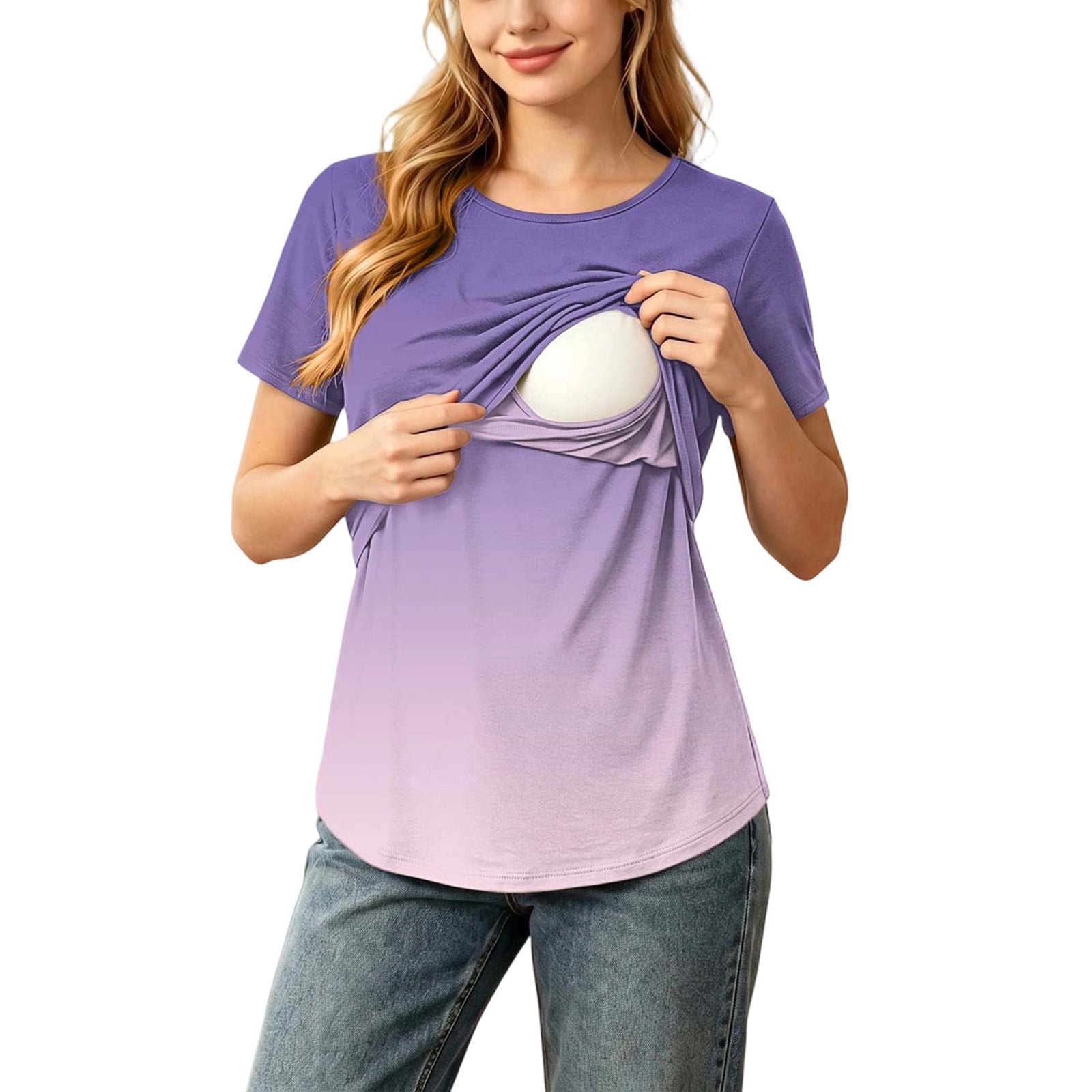 AKOEE Women's Maternity Tops Colorblock Soft Double Layer Breastfeeding ...