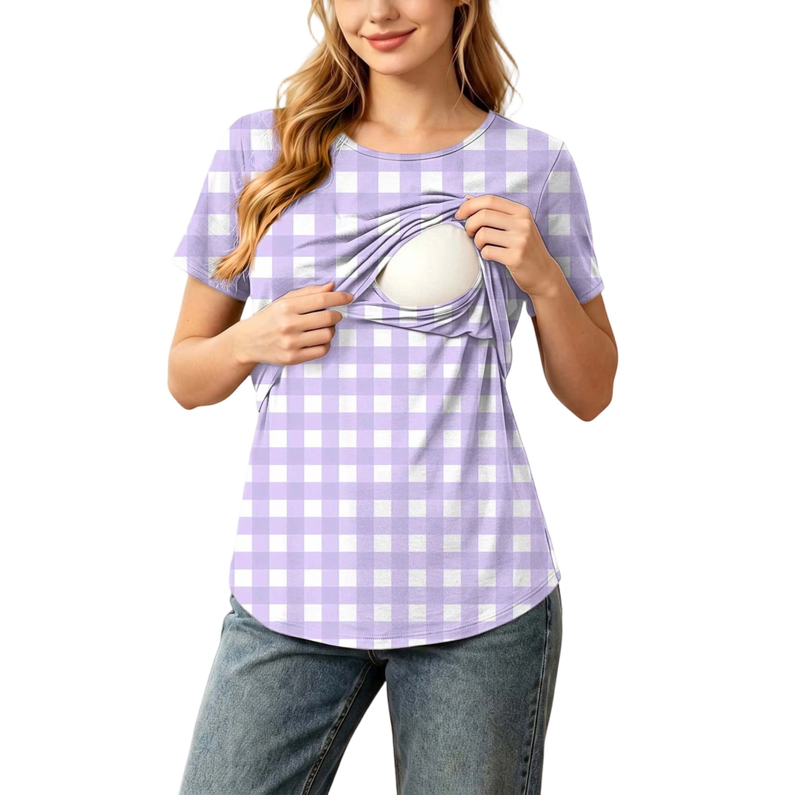 AKOEE Women's Maternity Tops Colorblock Soft Double Layer Breastfeeding ...