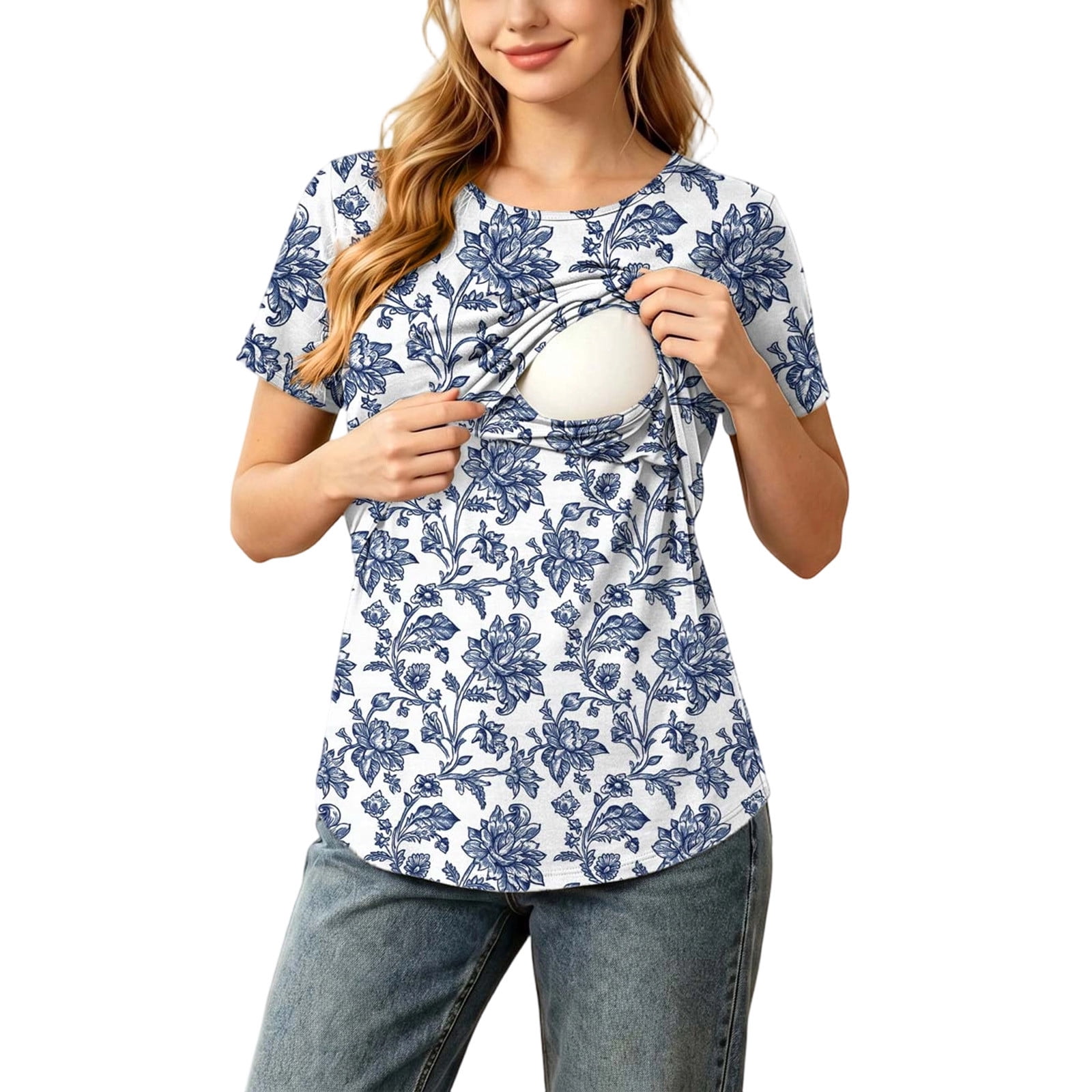 AKOEE Women's Maternity Tops Colorblock Soft Double Layer Breastfeeding ...