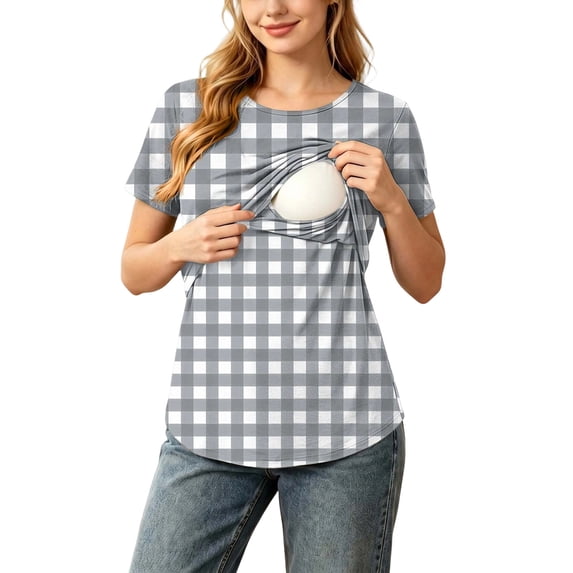 AKOEE Women's Maternity Tops Colorblock Soft Double Layer Breastfeeding ...