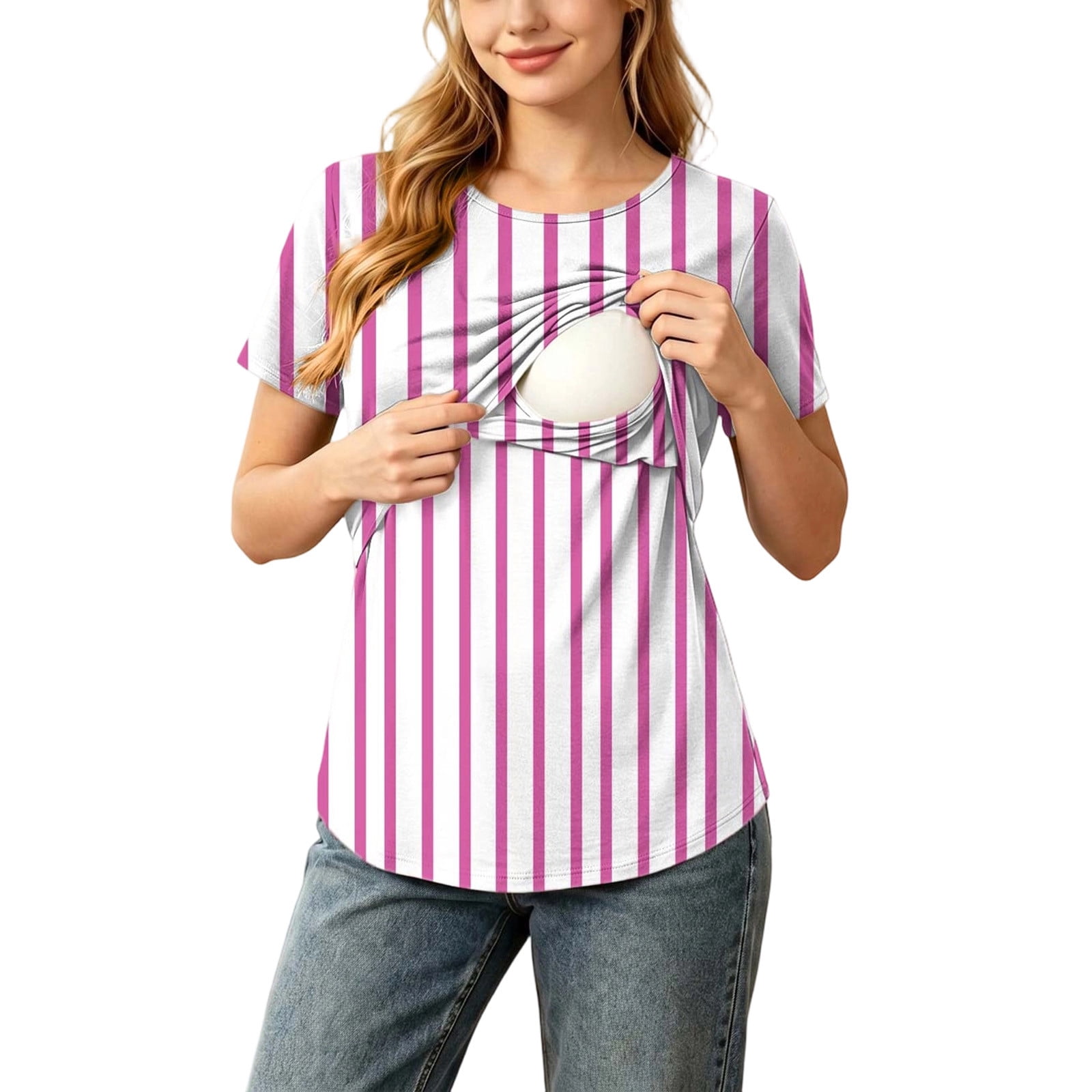 AKOEE Women's Maternity Tops Colorblock Soft Double Layer Breastfeeding ...