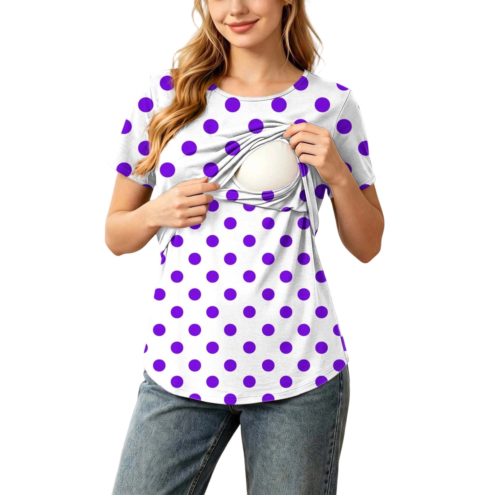 AKOEE Women's Maternity Tops Colorblock Soft Double Layer Breastfeeding ...