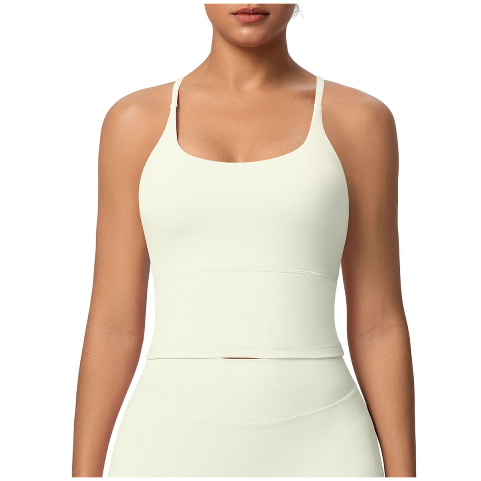AKOEE Women's Yoga Crop Tops Seamless Cross Back Thin Strap Stretch ...