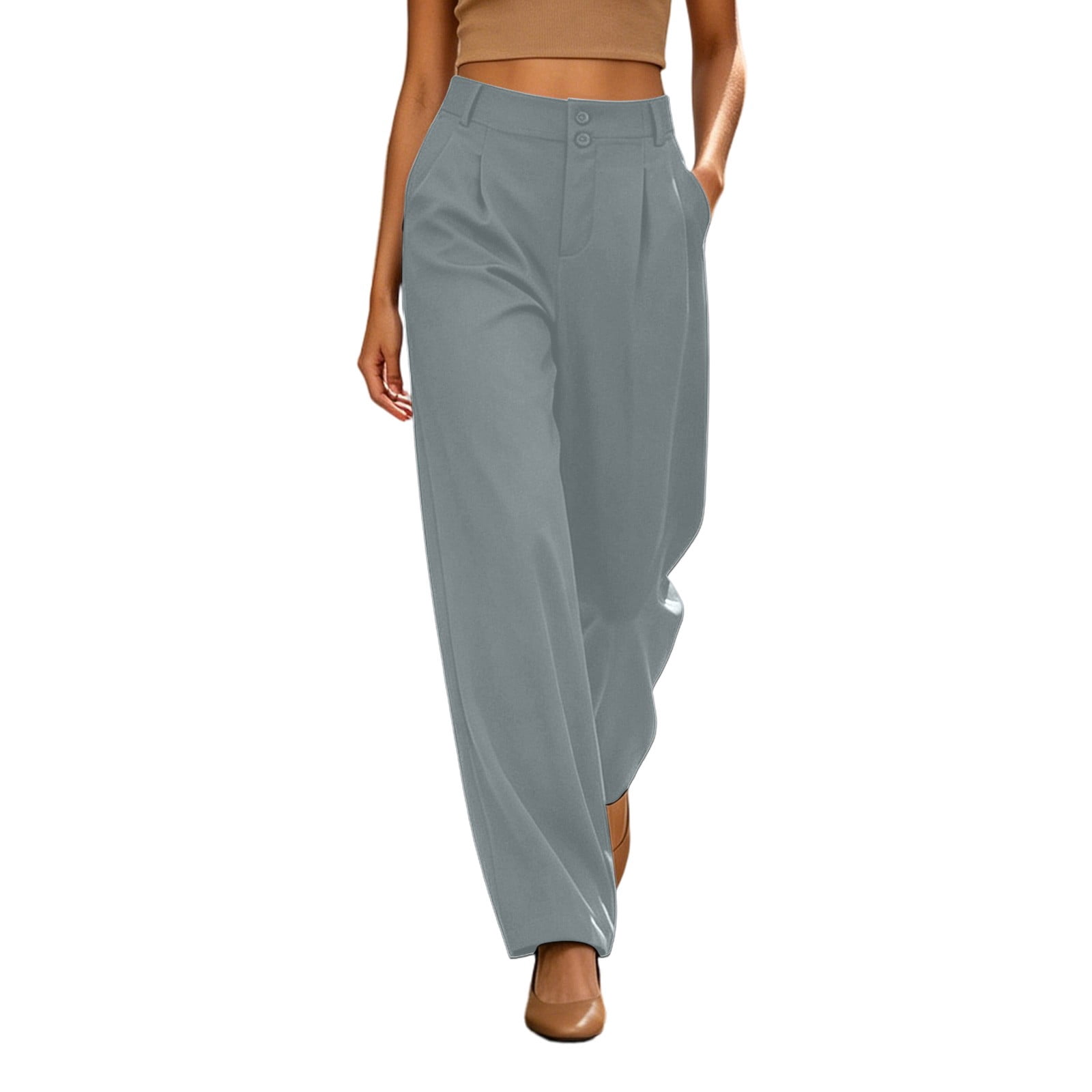 AKOEE Womens Dress Work Pants with Pockets High Waisted Stretchy Wide ...