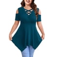 AKOEE Womens Plus Size Tunic Tops Criss-cross V Neck Short Sleeve ...