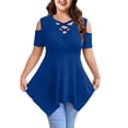 AKOEE Womens Plus Size Tunic Tops Criss-cross V Neck Short Sleeve ...