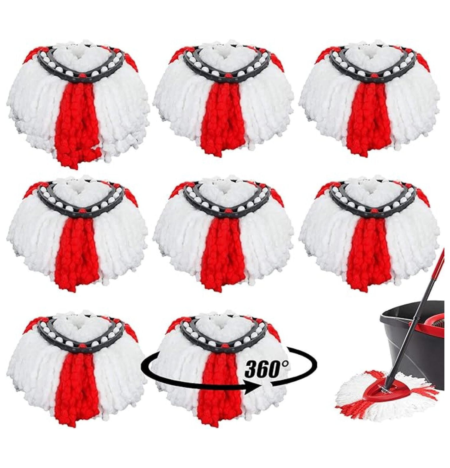 AKOLAFE 8 Pack Spin Mop Replacement Heads, 100% Microfiber Easywring ...