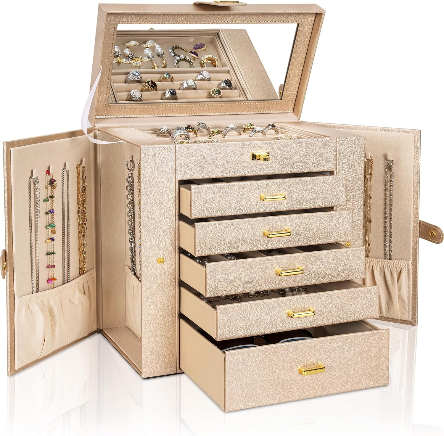 AKOZLIN Huge Jewelry Box Organizer Functional Extra Large Leather ...