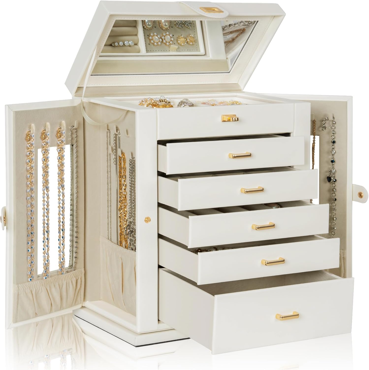 AKOZLIN Jewelry Box 6-Tier Organizer Functional 360° Rotating Jewelry ...