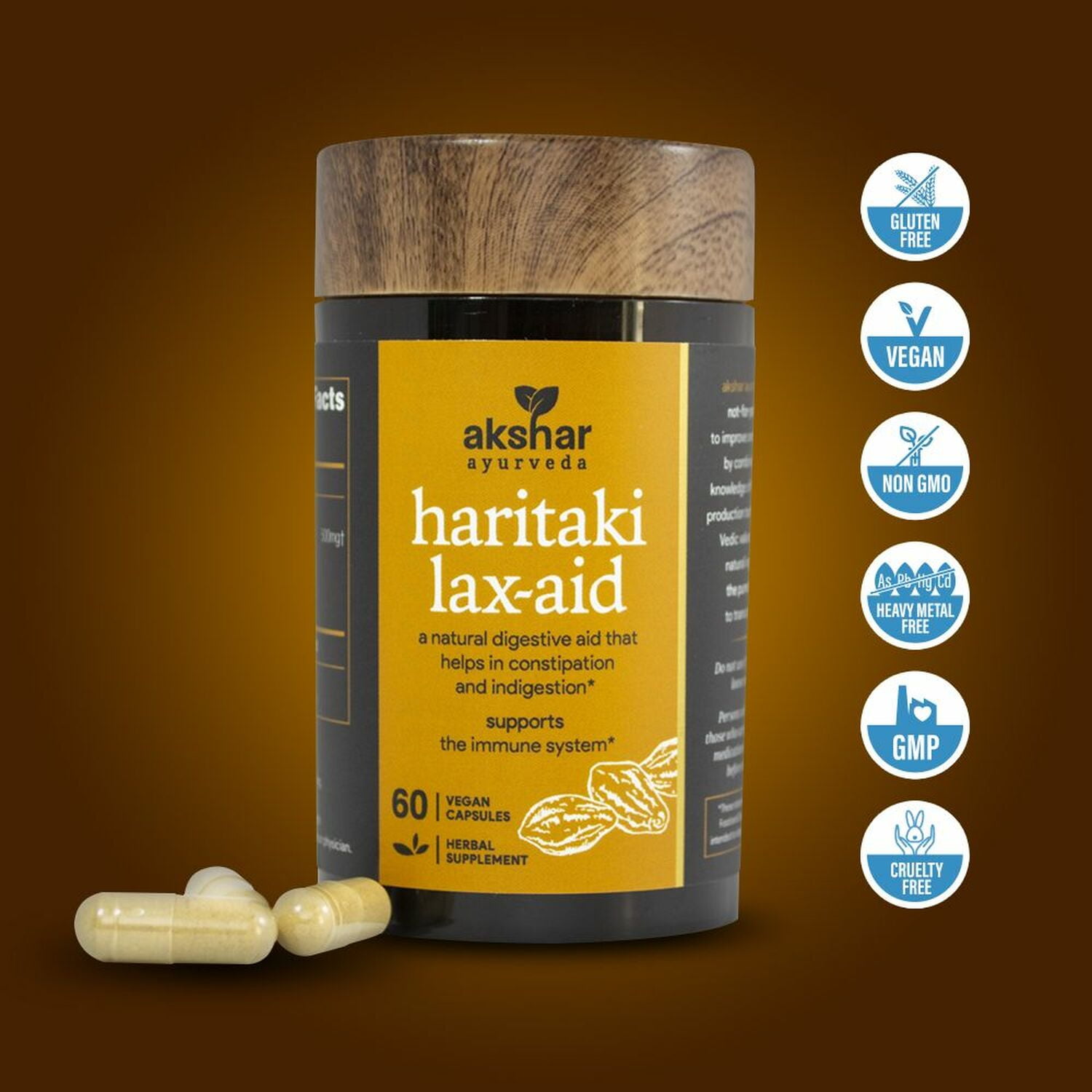 AKSHAR AYURVEDA Haritaki Lax Aid Capsules Herbal Supplements, 60 ...