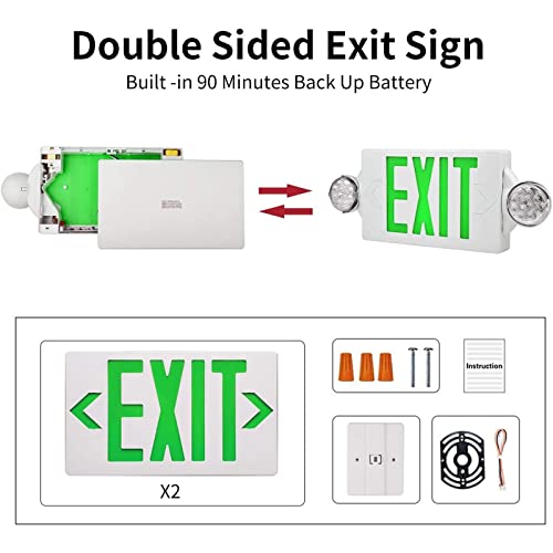 AKT LIGHTING LED Emergency Light & Exit Sign Combo, Green Exit Sign, UL ...