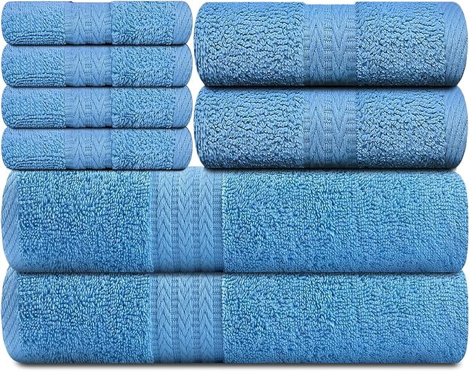 AKTI Cotton 8 Piece Bath Towel Set, 2 Bath Towel 2 Hand Towel 4 Wash ...