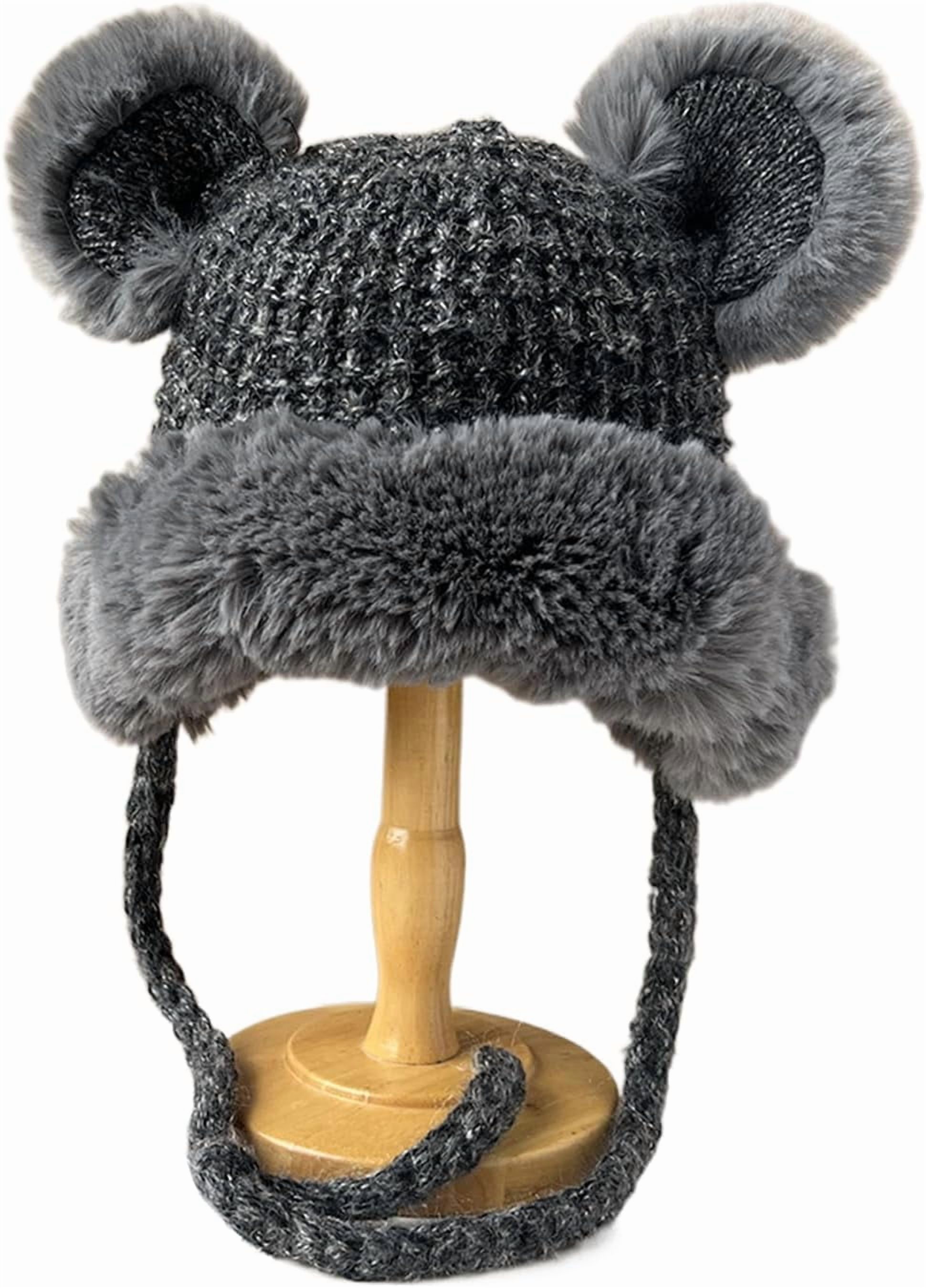 AKcxy Furry Cap Thickened Plush Bear Ear Muff Hat for Skiing Hiking ...