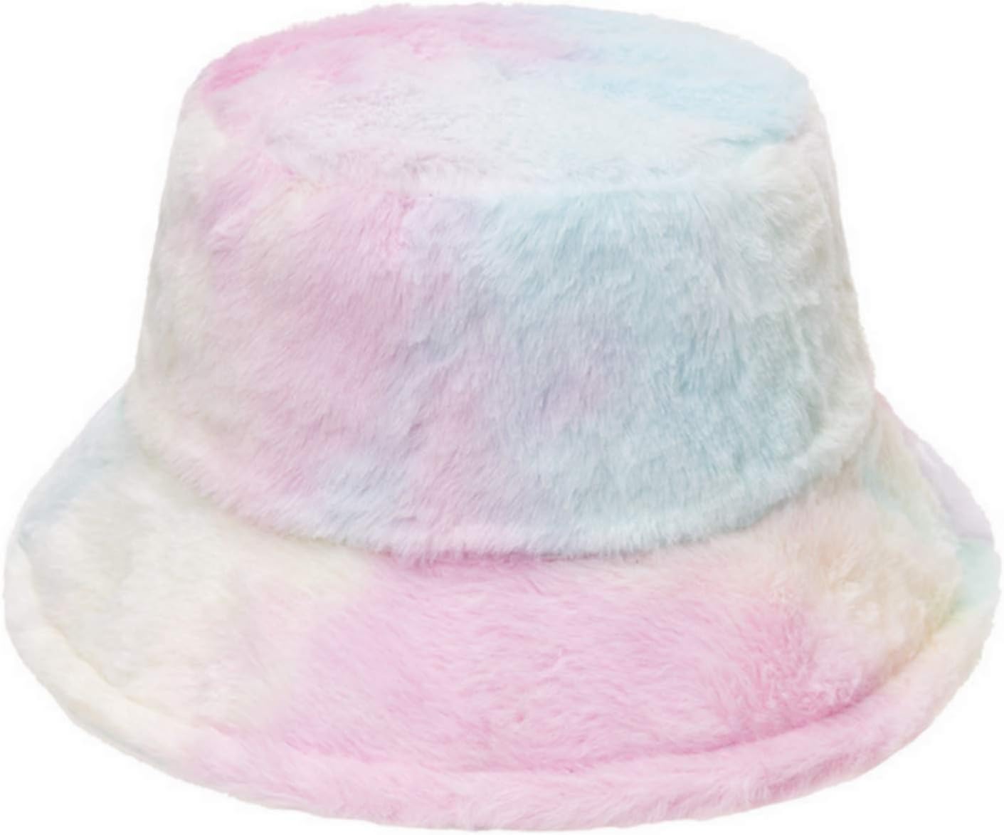 AKcxy Women Girls Tie Dye Faux Fur Warm Bucket Hat Fuzzy Rainbow Winter ...