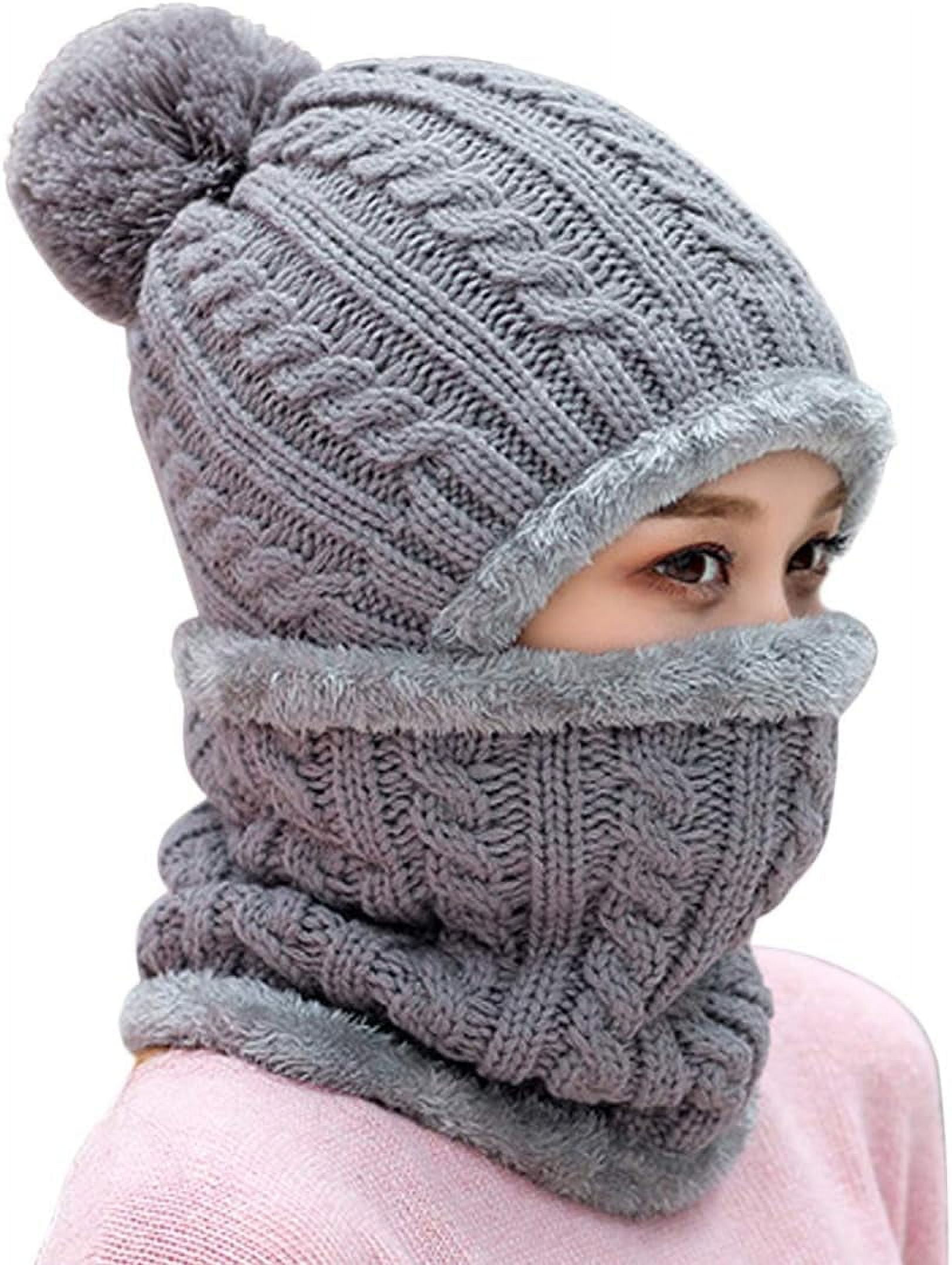 AKcxy Women Winter Beanie Hats One Piece Fleece Lined Knit Balaclavas ...