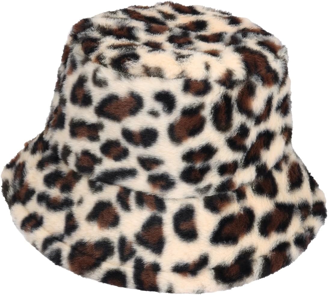 AKcxy Womens Flush Fuzzy Bucket Hat for Women Men Leopard Print Outdoor ...