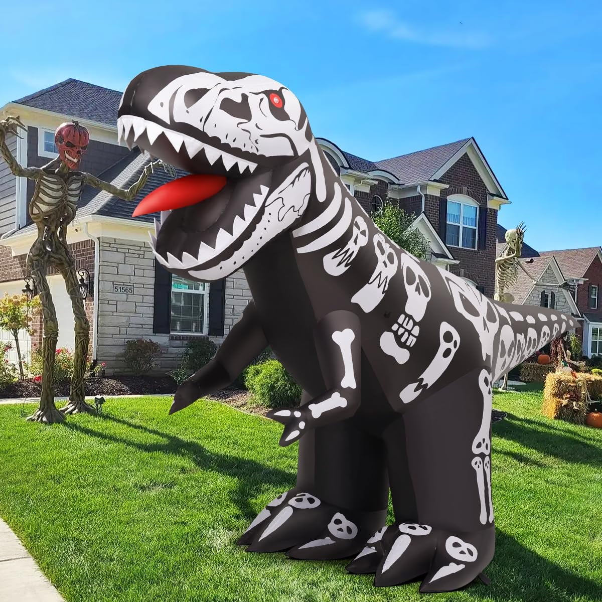ALANDA 10 FT Halloween Inflatables Decor, Blow Up Dinosaur Skeleton ...