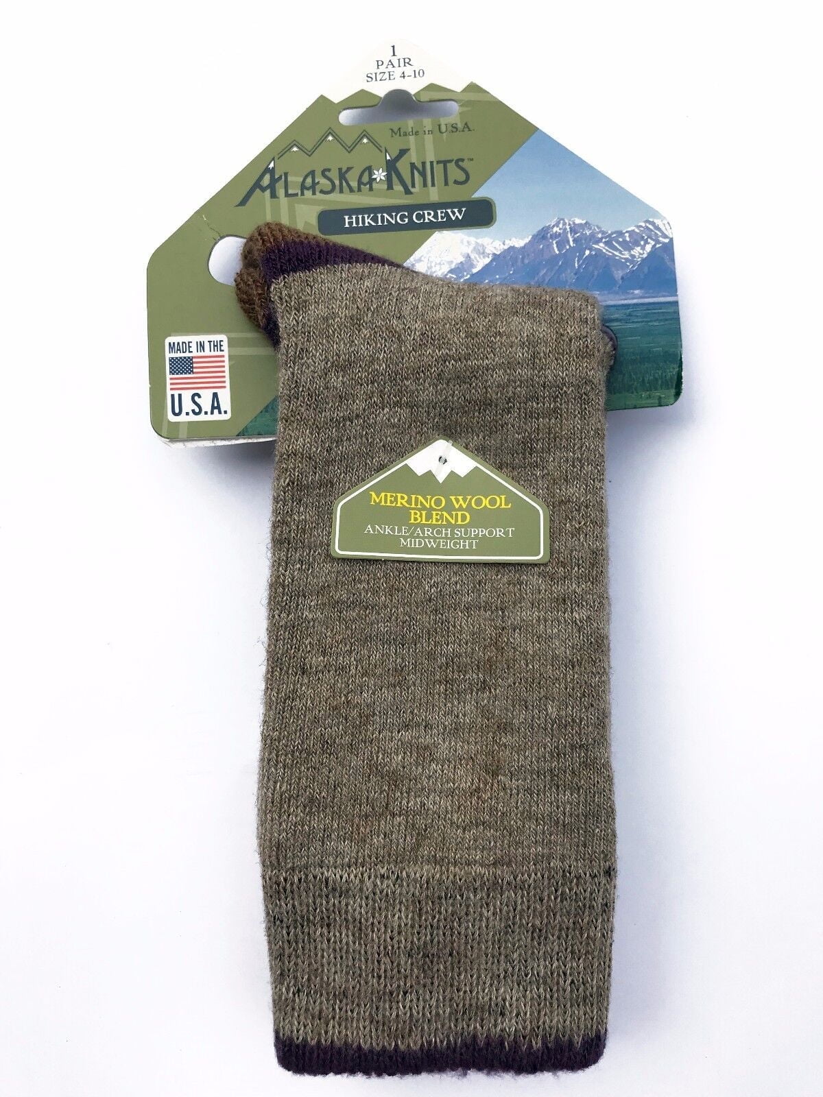 ALASKA KNITS™ MERINO WOOL LADIES' HIKING CREW SOCKS KHKAI 9-11 MADE IN ...
