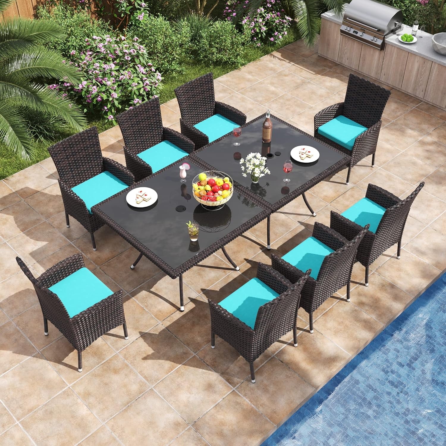 ALAULM 10 Piece Patio Dining Set All-Weather Wicker Outdoor Table and ...