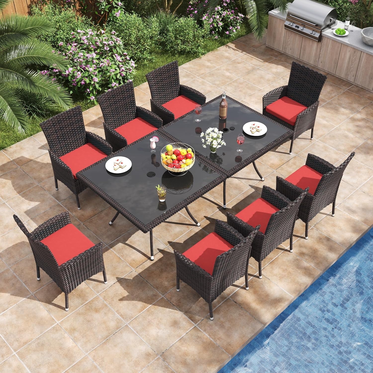 ALAULM 10 Piece Patio Dining Set All-Weather Wicker Outdoor Table and ...