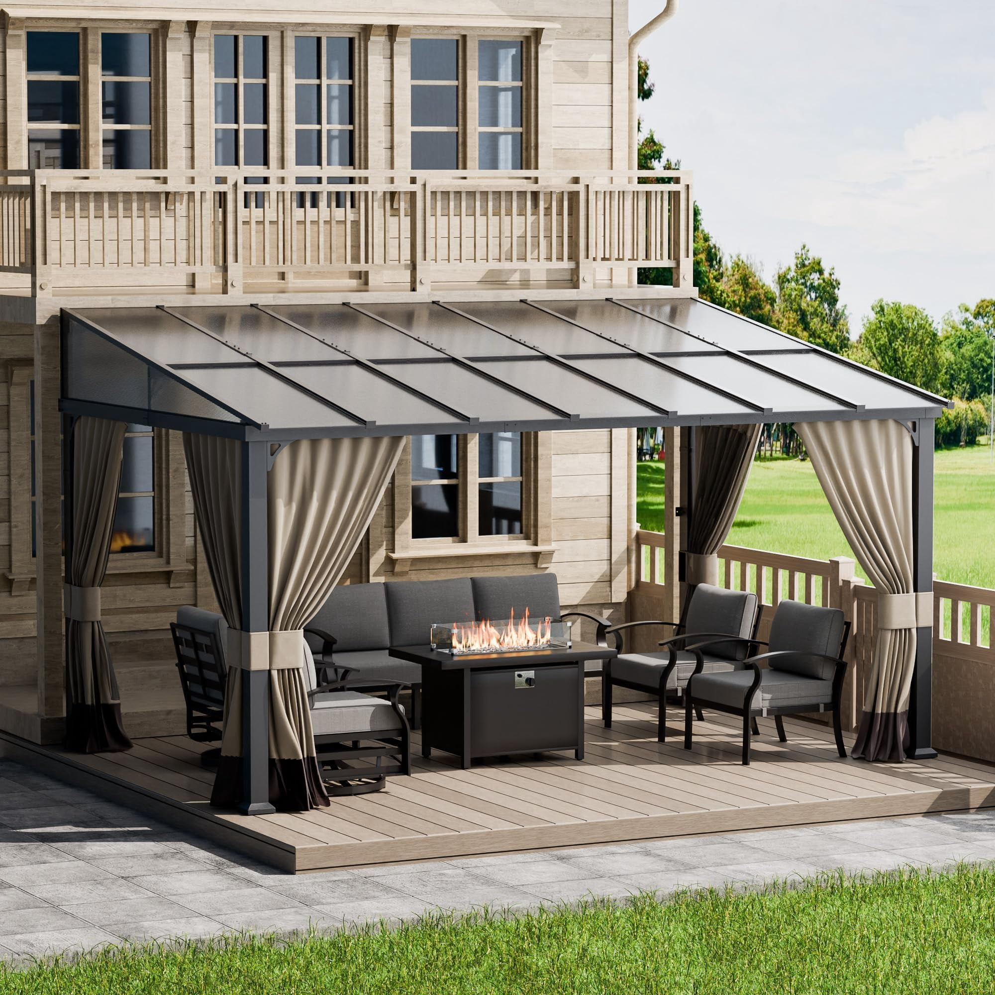 ALAULM 10' x 14' Gazebo，Hard Top Lean to Gazebo Wall Mount Heavy ...